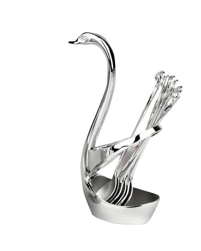 Spoon Set With Swan Stand 1 Piece - Silver - Elegant Spoon Set With ...