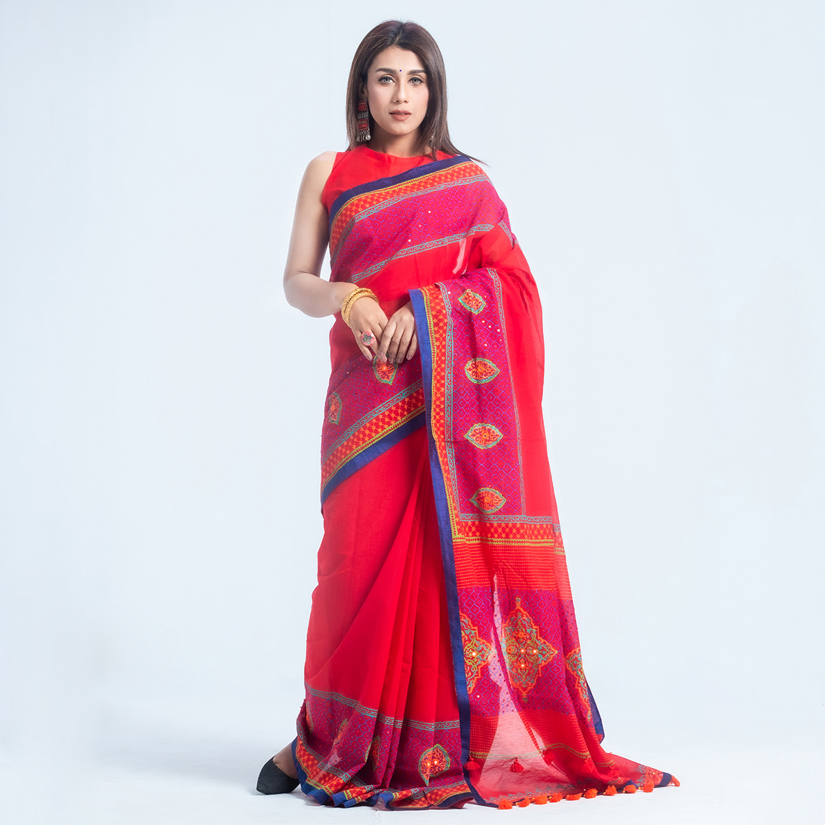 Rang Bangladesh Half Silk Red sharee -Japani Silk Saree | Daraz.com.bd