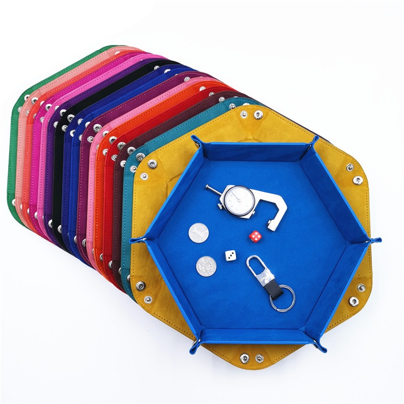 Hexagon Foldable Storage Trays PU Leather Velvet Dice Tray Desktop Key ...