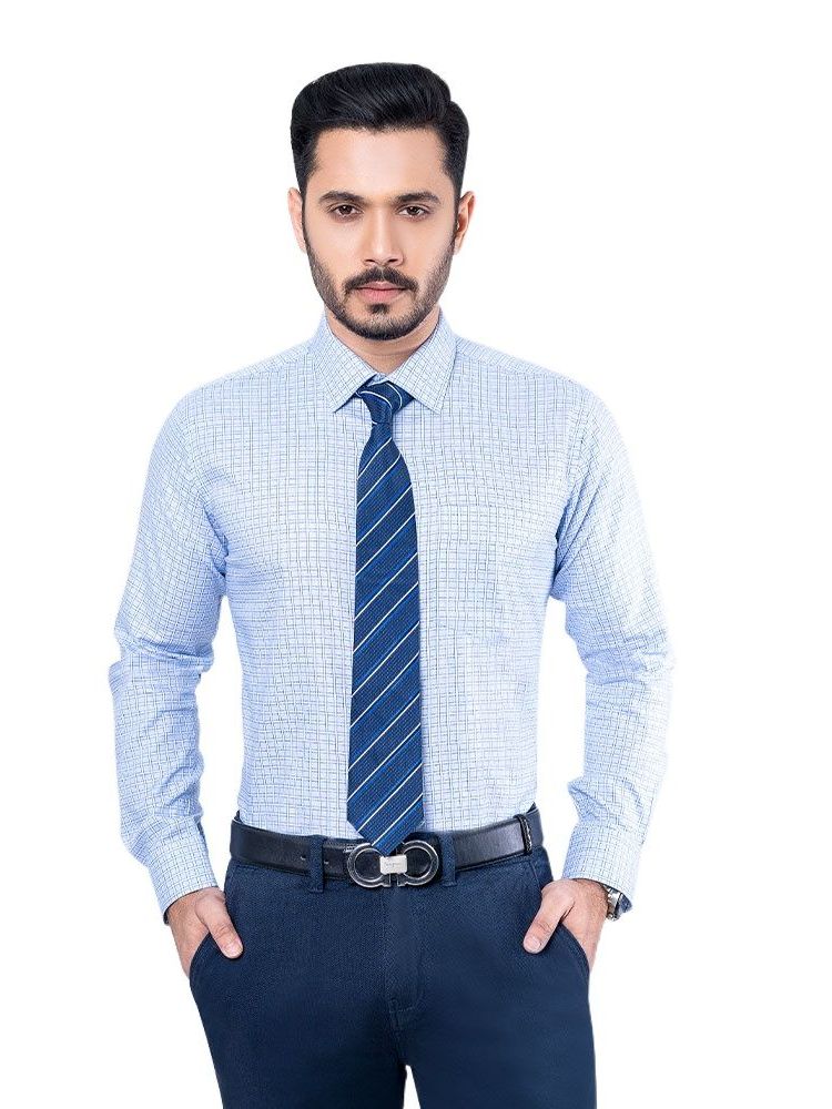 Infinity Mens Regular Fit Sky Blue Formal Cotton Long Sleeve Shirt