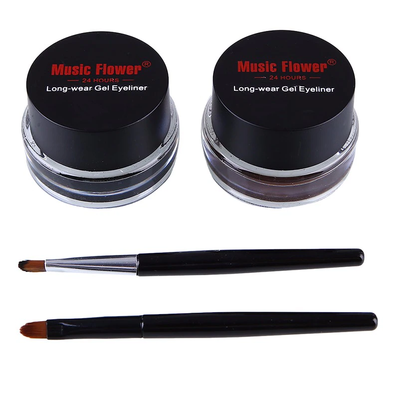 Music Flower 2 In 1 Black & Brown Eyeliner Gel Makeup Waterproof Eye ...