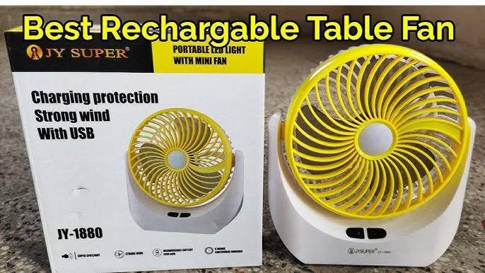 JY SUPER 1880 (RECHARGEABLE PORTABLE USB FAN) With LED Light, 2400mAh ...