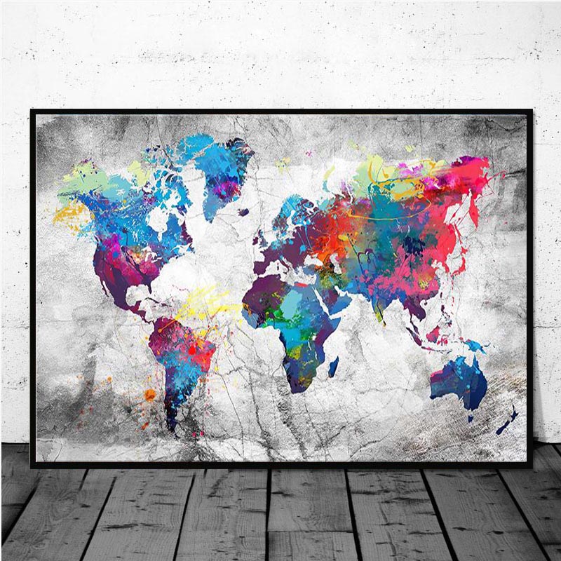 Large Size World Map Modern Abstract Art Canvas Painting Posters and ...