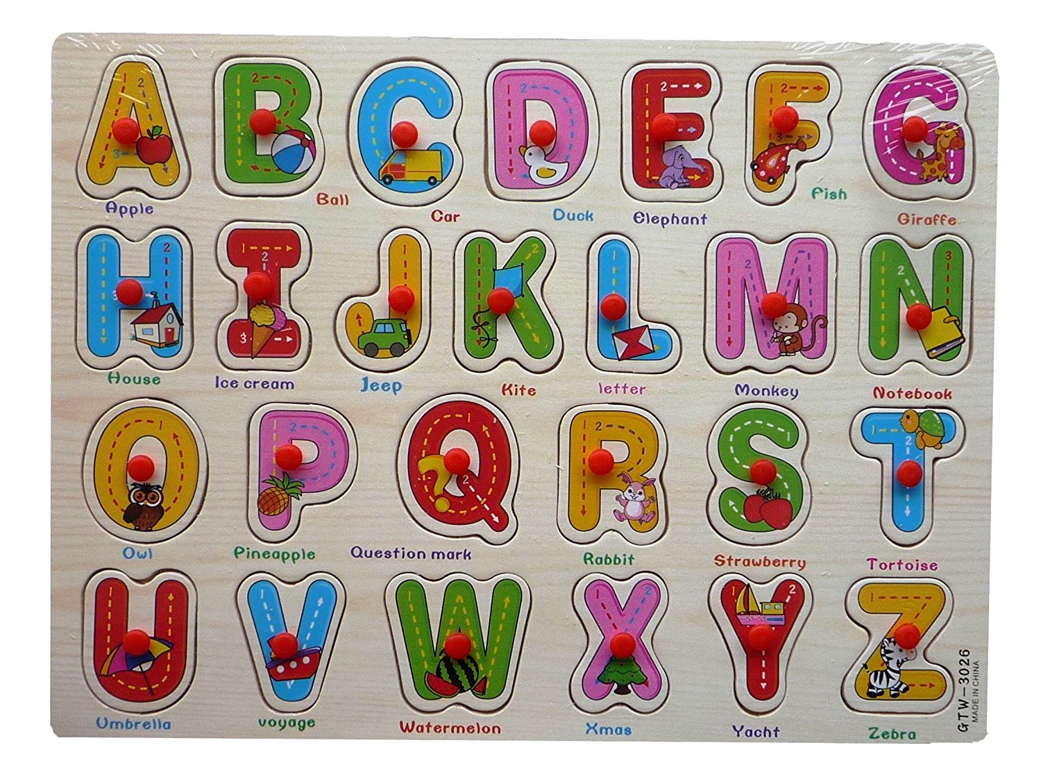 Wooden Puzzle Picture Board ABC Alphabet Vocabulary Wooden Jigsaw ...
