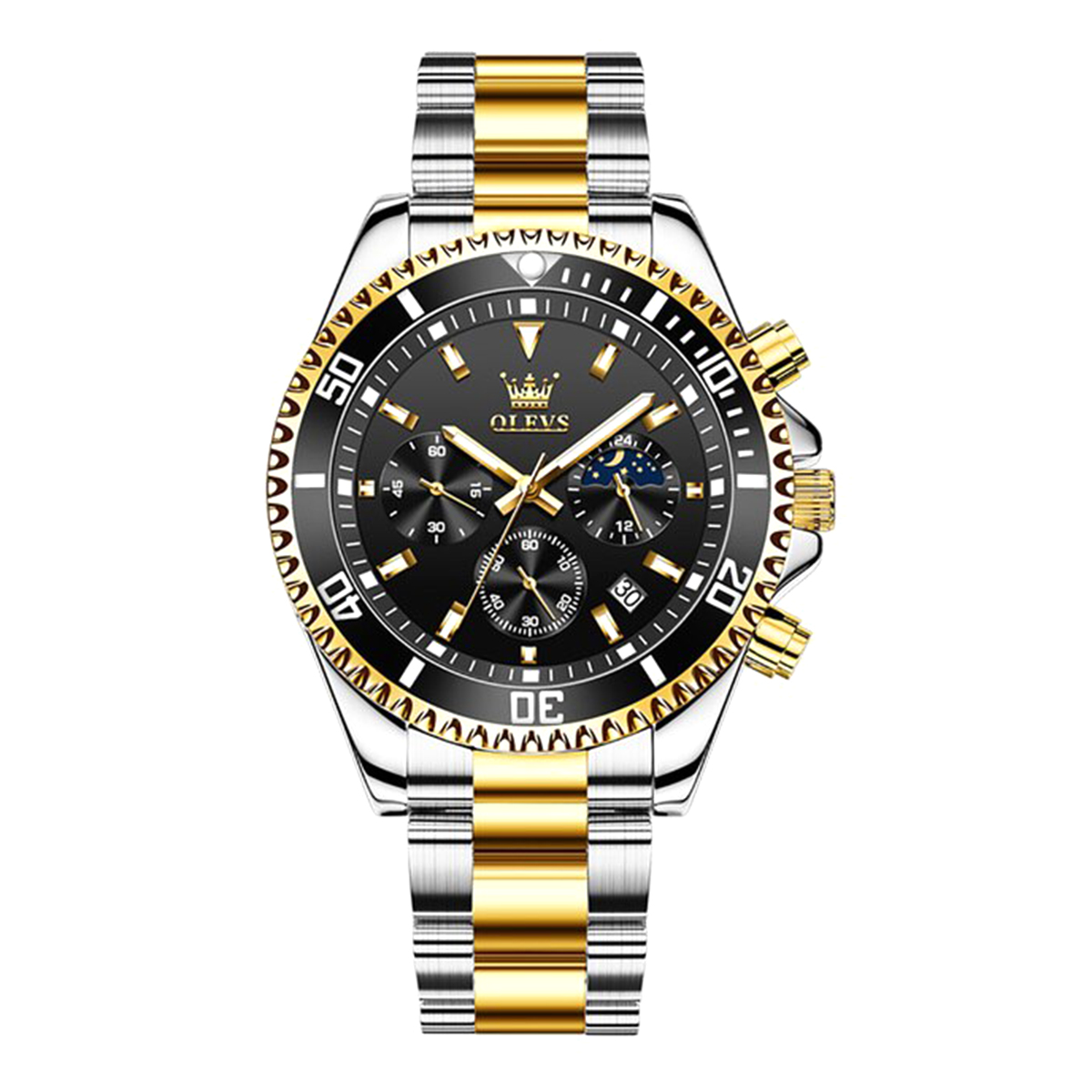 OLEVS 2870 Silver And Golden Two-tone Stainless Steel Chronograph Watch ...