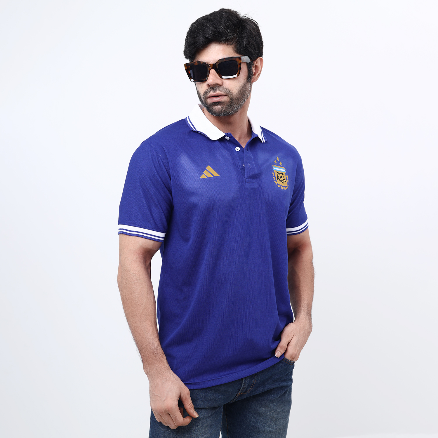 Three Star Argentina Navy Blue Color Polo White T-Shirt For Men Stylist ...