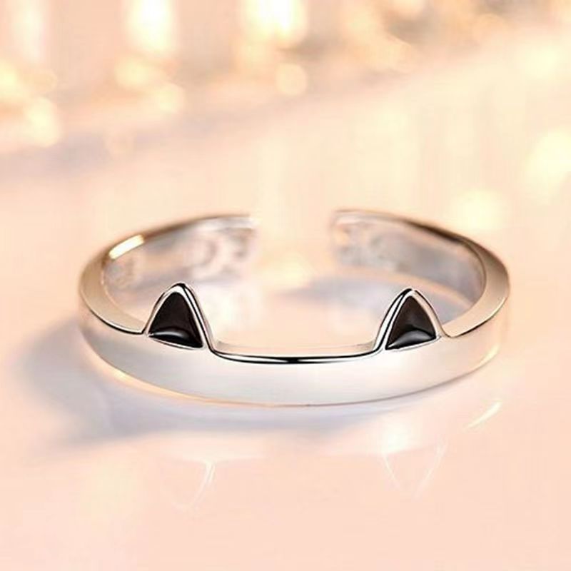 1/2Pcs Cute Cat Rings Women Girls Adjustable Cat Ears Paw Animal Finger Ring Couple Cartoon ...