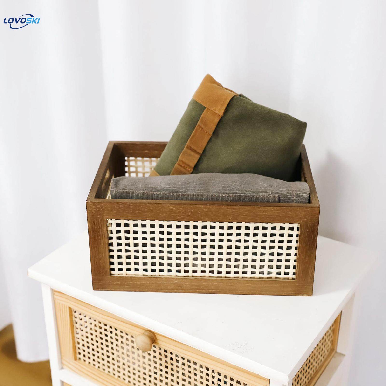 Wood Storage Crate Box, Woven , Antique Box Basket Wood Frame Storage ...