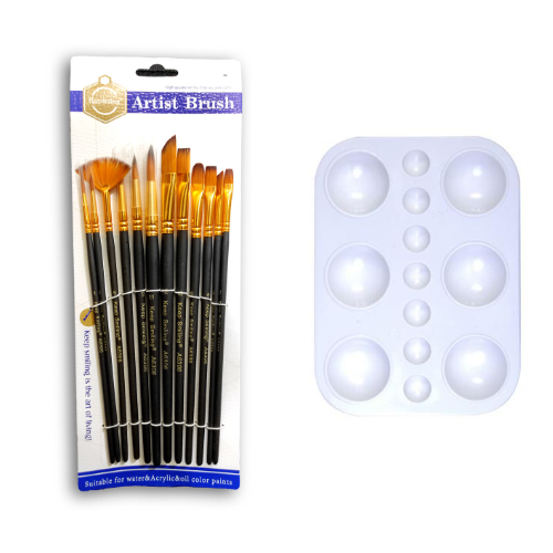 12 Pcs Paint Brush Set and 1 Pieces Artist Color Palette | Daraz.com.bd