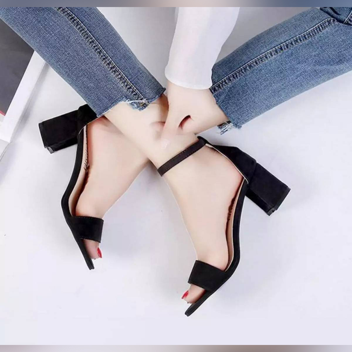 Semi-Pencil Heel Handmade Sandals for Women, PU Leather | Daraz.com.bd