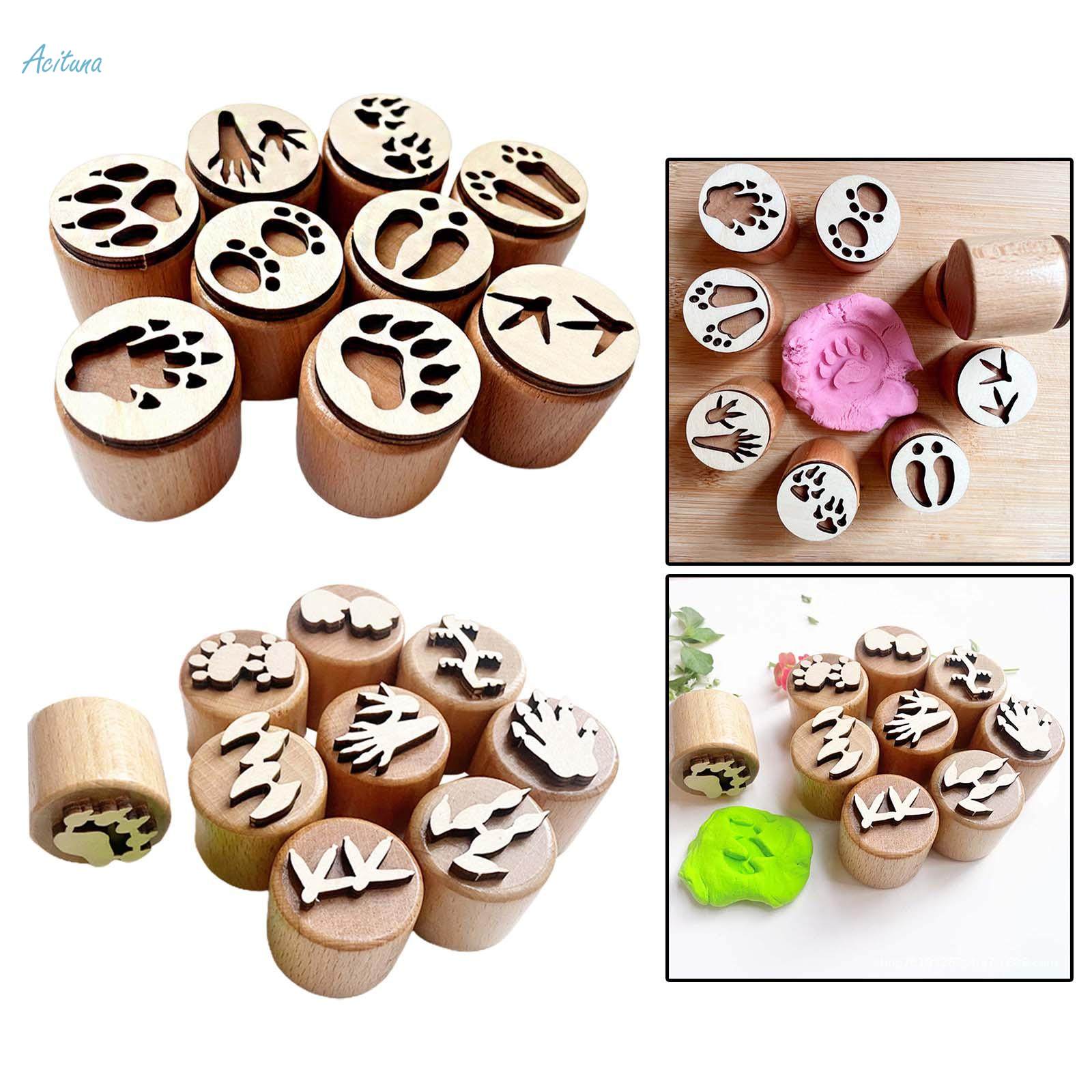 6Pcs Wooden Stamps, Animal Track Play Stamps, Crafting Planner Teaching ...