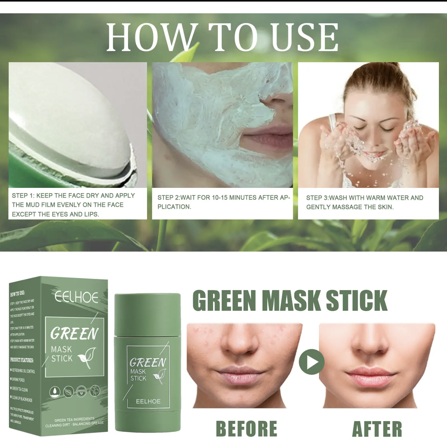 EELHOE Green Tea Solid Stick Mask 40GM Deep Cleansing & Hydrating Mask ...