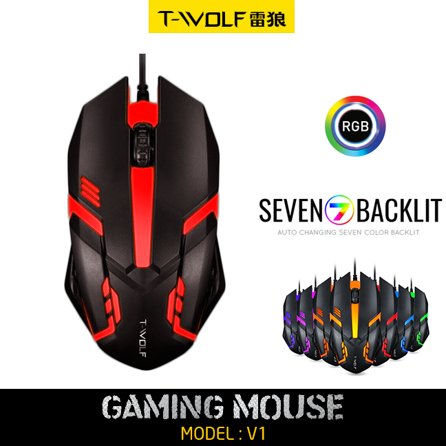 T-Wolf V1 1200 DPI Gaming Mouse with RGB Backlit