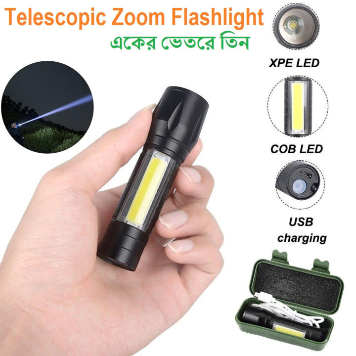 Telescopic Zoom Flashlight - Rechargeable LED Mini Torch Lights for ...