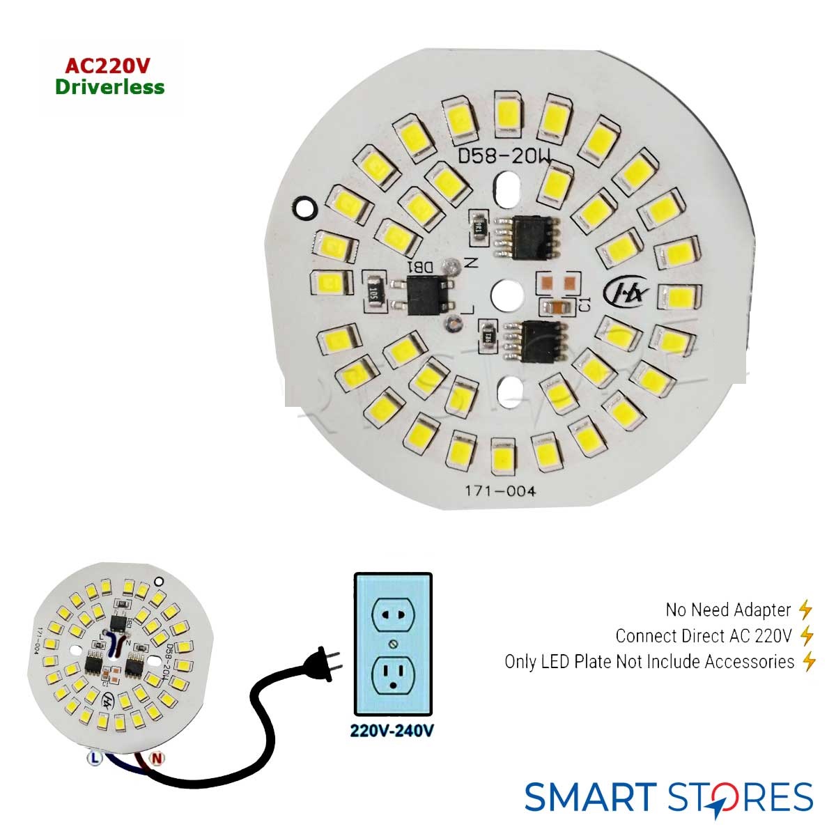 AC220V LED lamp plate 20W round No need driver Smart IC bulb lamp For ...