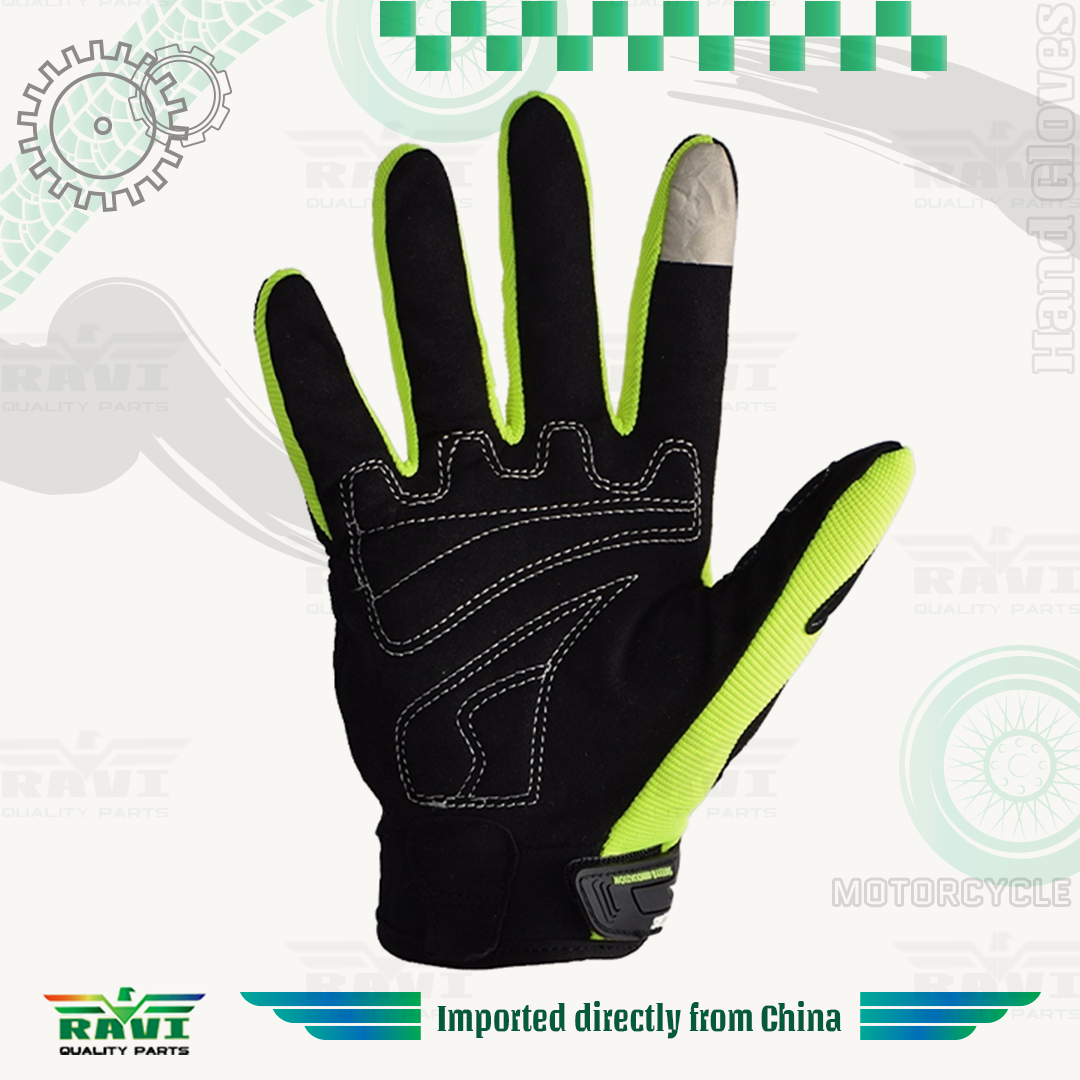 Motorcycle Racing Green/Orange Color Full Hand Gloves with Screen Touch ...