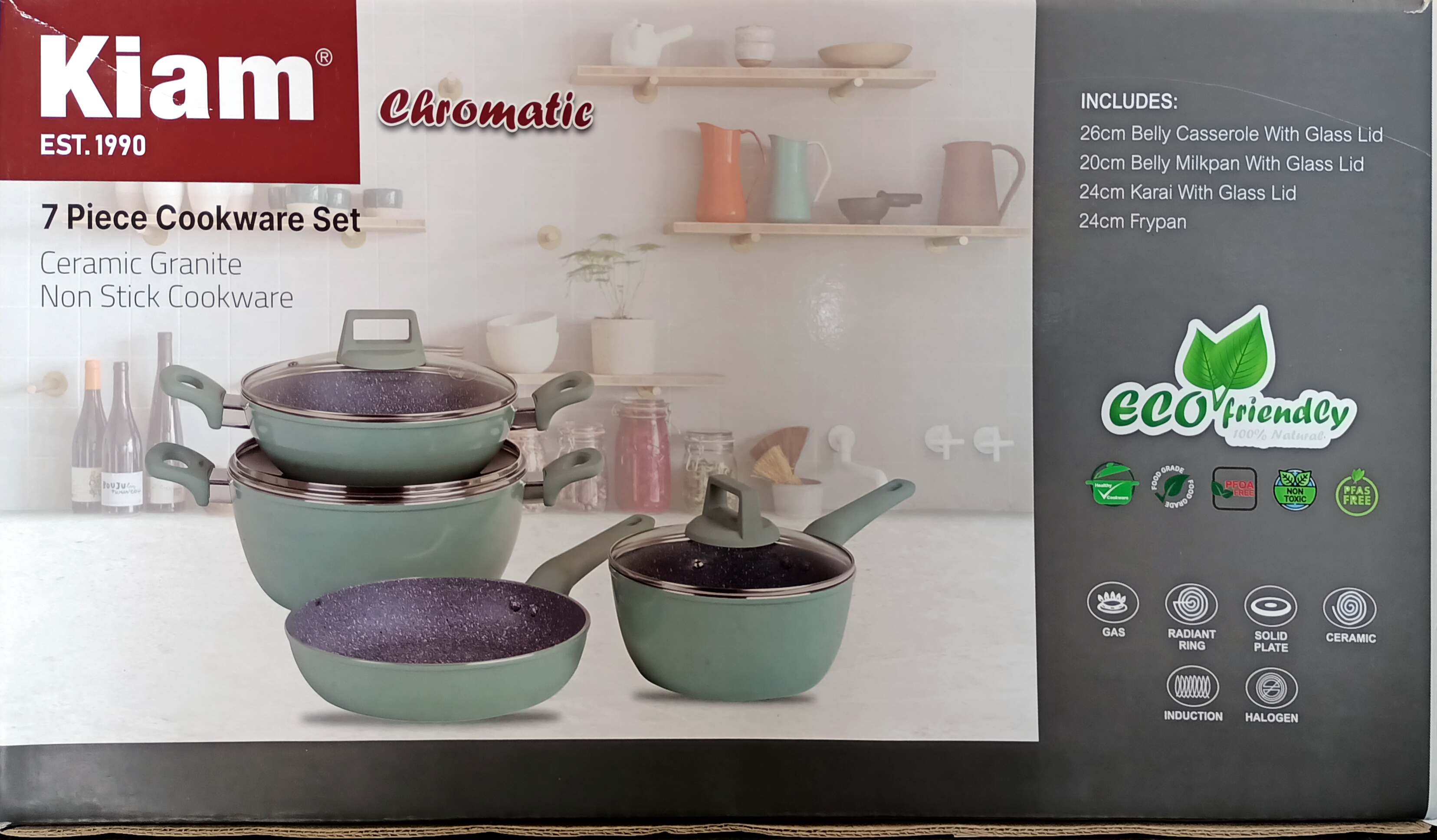 Kiam 7 Piece Ceramic Coating Granite Non Stick Cookware Set (Induction ...