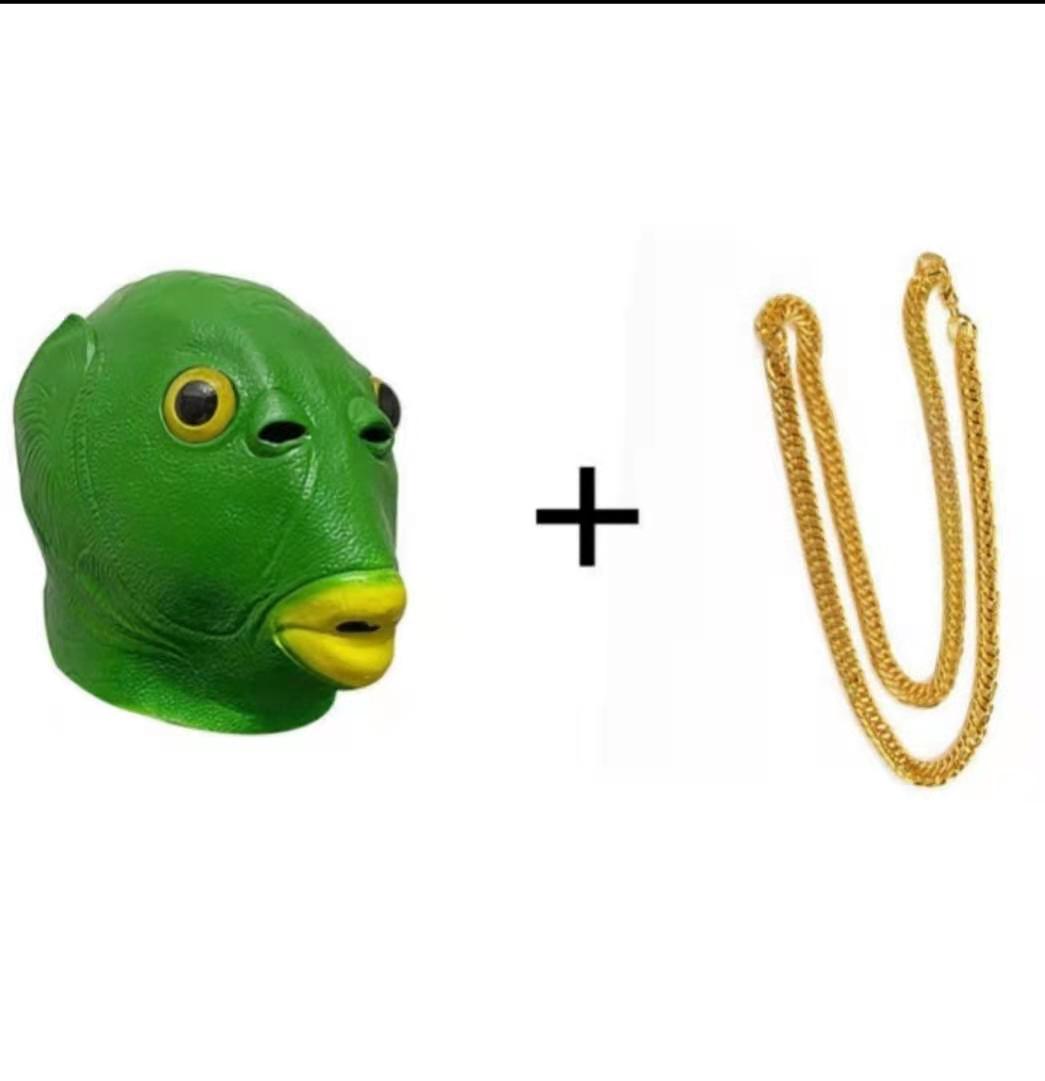 Tiktok Green Head Fish Head Mask Cute Funny Sand Carving Fish Head ...