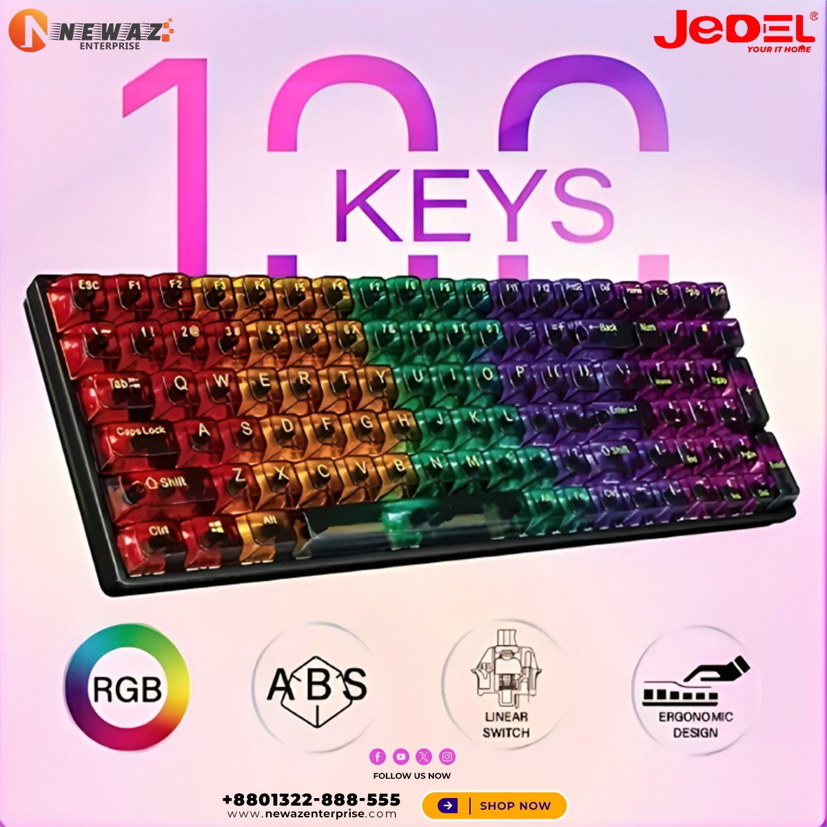 JEDEL-KL-122 TRANSPARENT MECHANICAL KEYBOARD (TYPE-C) | Daraz.com.bd