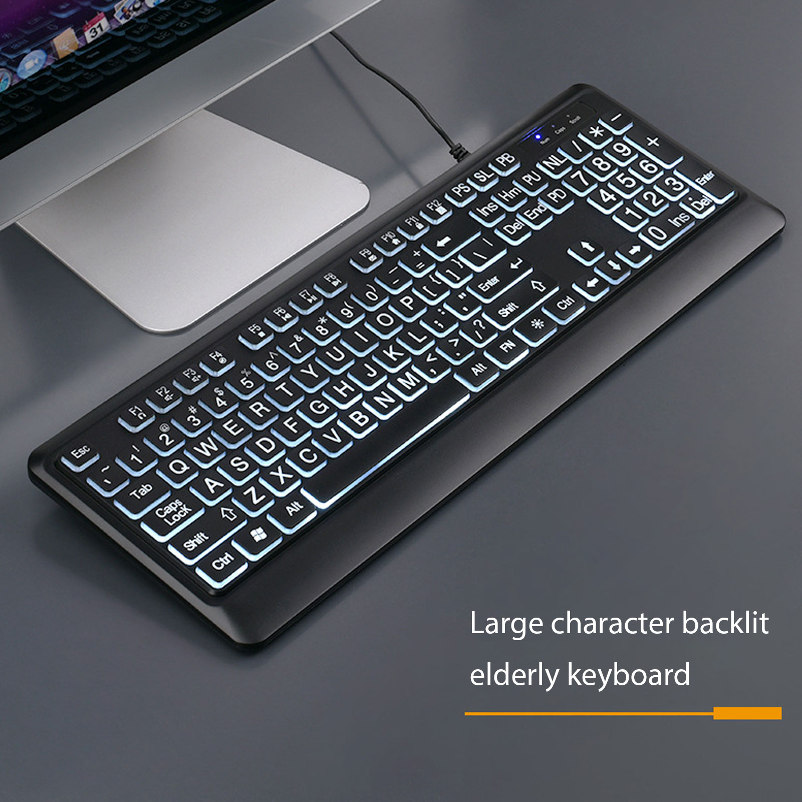 Ergonomic Keyboard, Large Bold Letters Plug and Play 104 Keys USB Wired ...