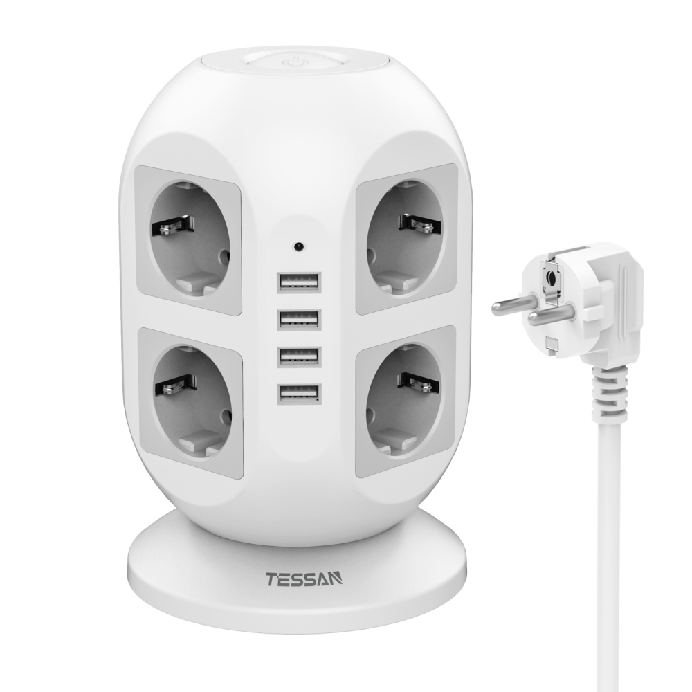 TESSAN Vertical Power Strip Multiple Tower Socket Surge Protector EU ...