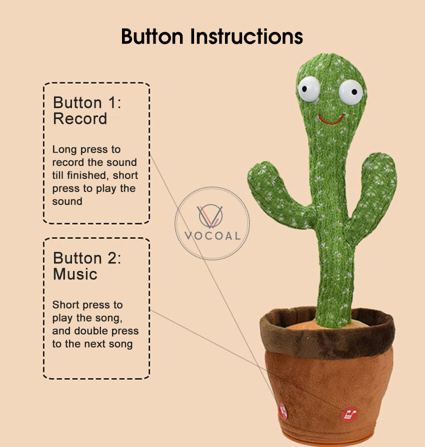 Vocoal Dancing Talking Cactus Plush Funny Electronic Shaking Cactus ...