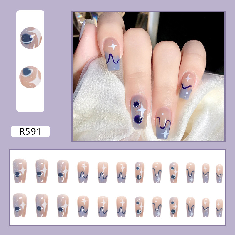 Menggh 24pcs With Glue Fake nails cute pattern False nails With Design ...