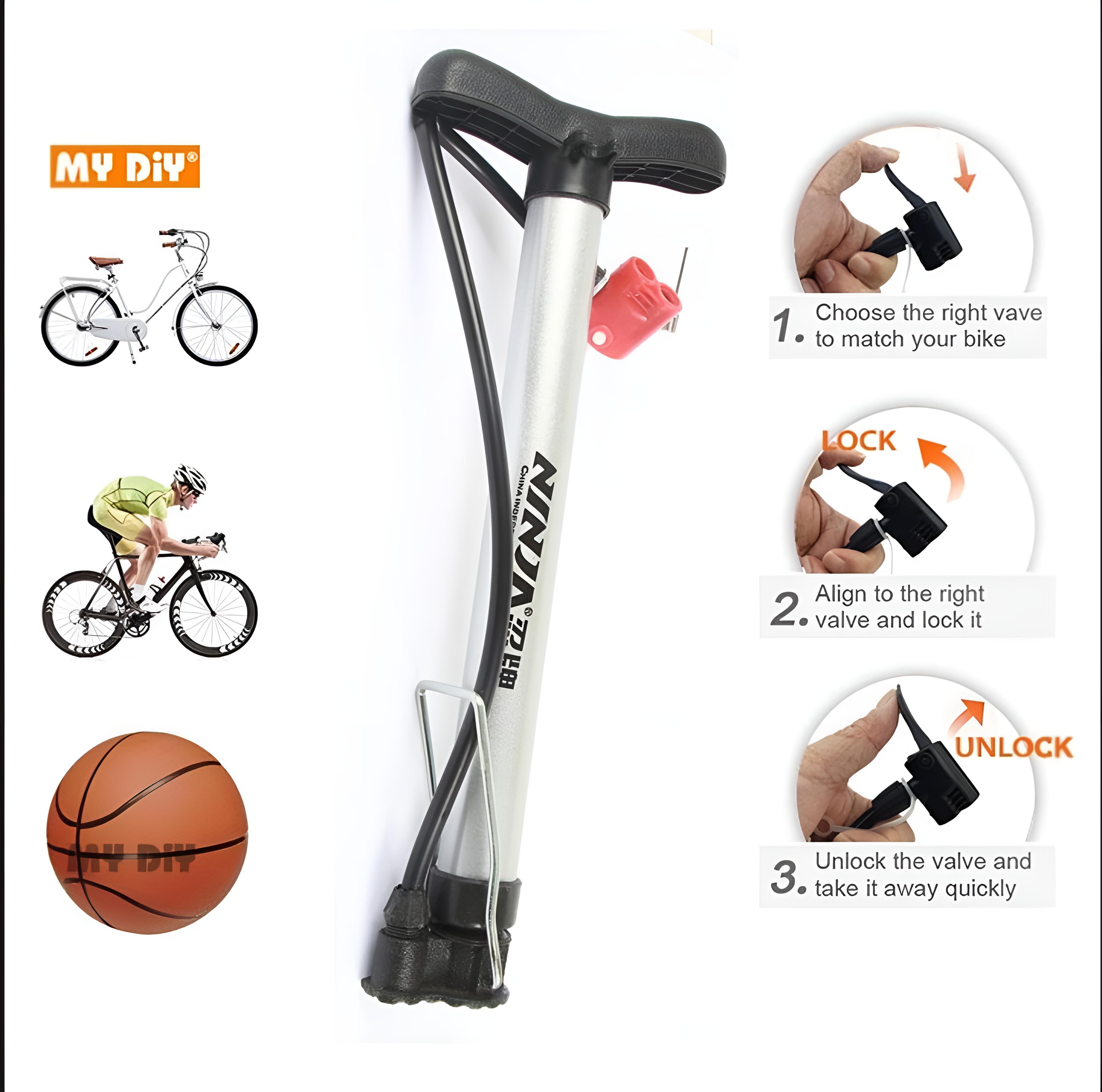 Pumper 3 in 1 Mini Hand Pumper for Cycle, Ball, Balloon. Ninja Pumper ...