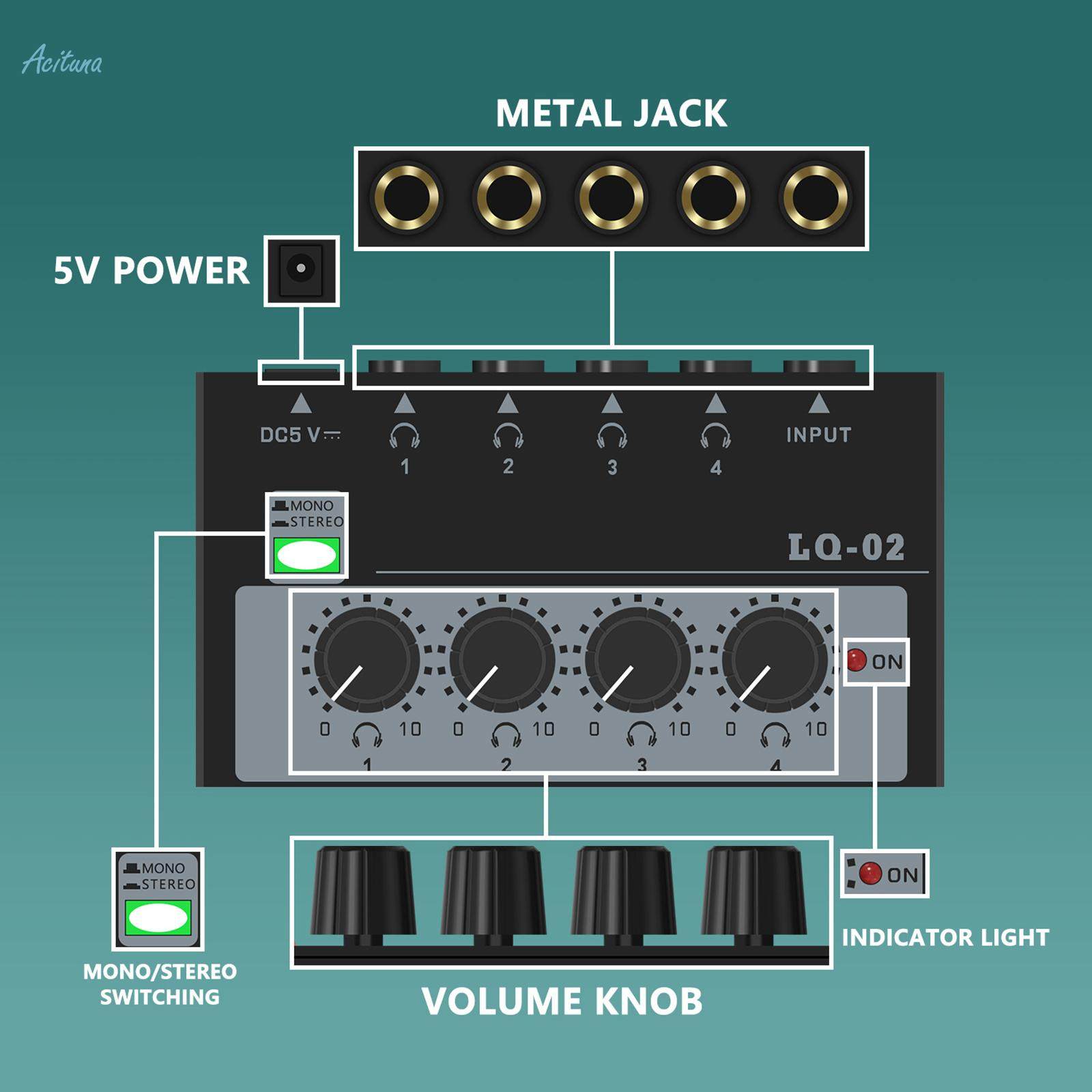 4 Channel Line Mixer Compact Mini Audio Mixer for sub Mixing Bass ...