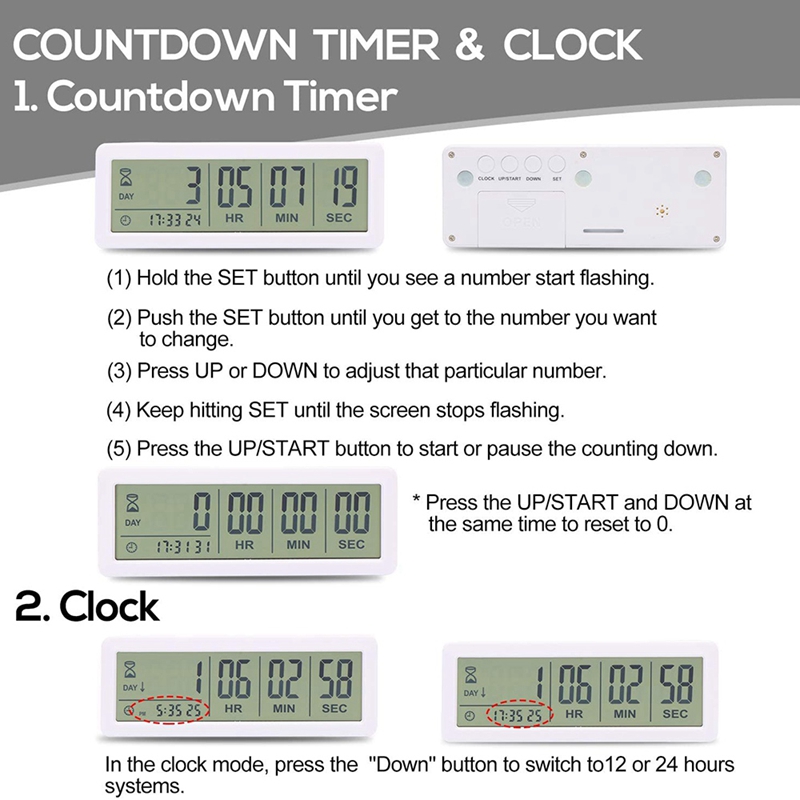 FORIDE 2X Big Digital Countdown Days Timer Clock - 999 Days Count Down ...
