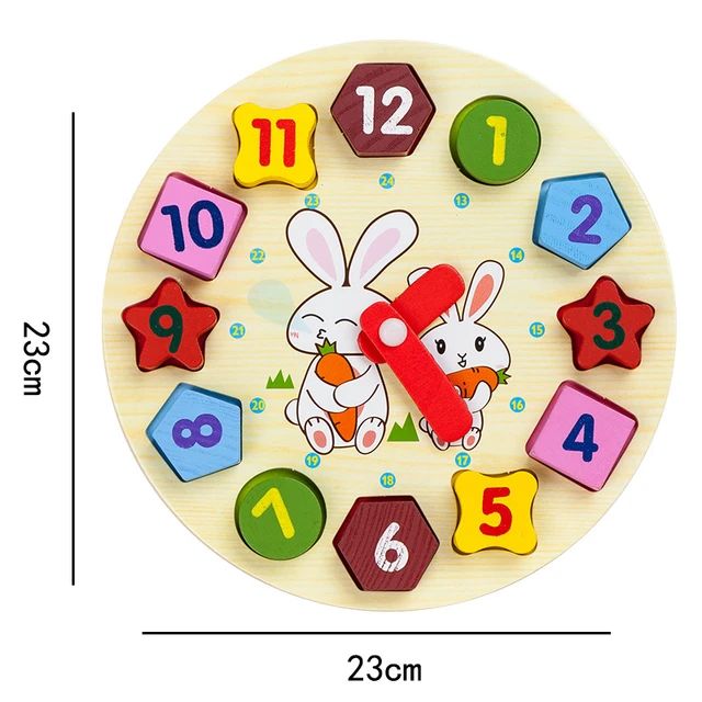New Kids Wooden Shape Color Clock Teaching Time Sorting Number Blocks ...