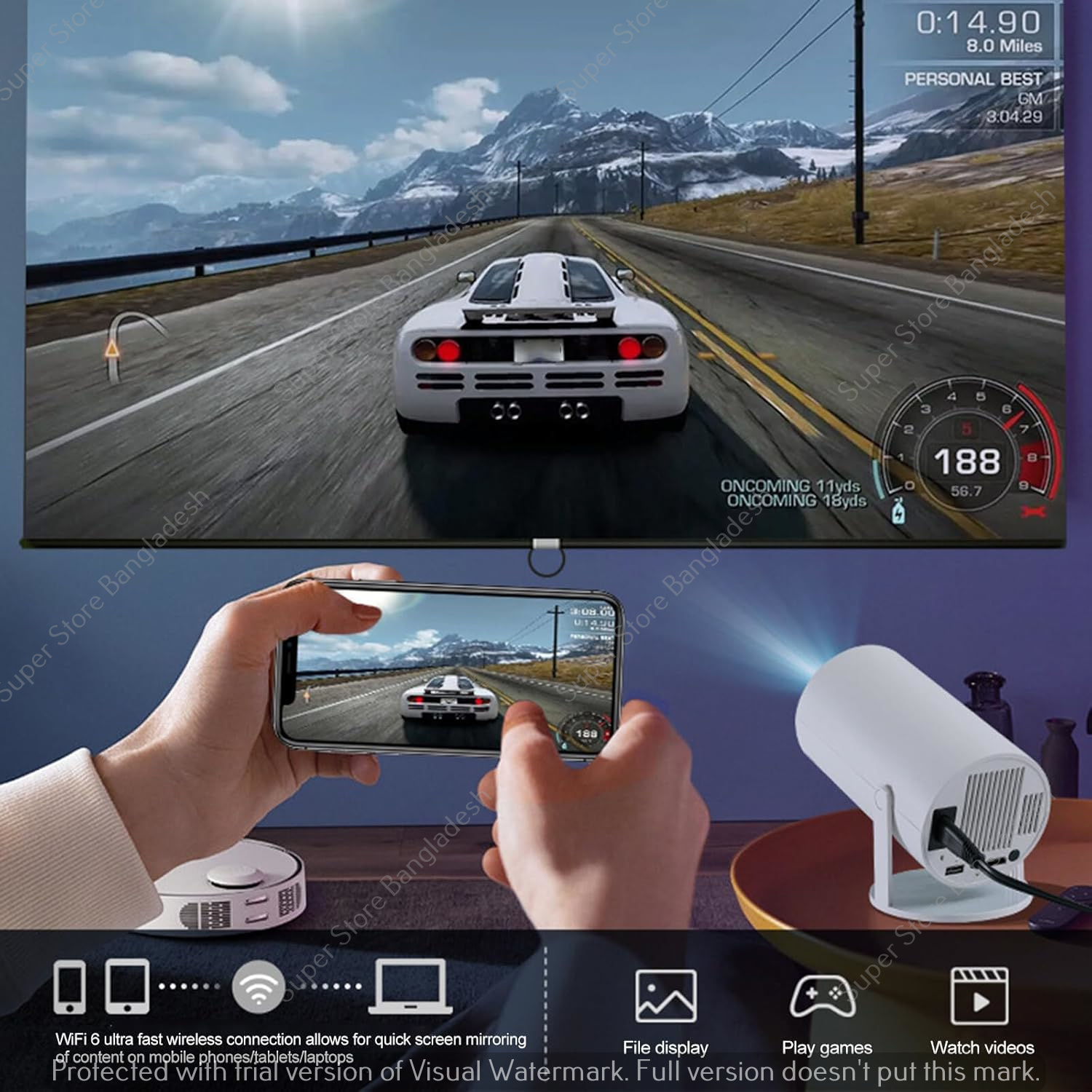 Mini Projector with Android 11, HY300A Home Projector 4K Ultra Hd ...