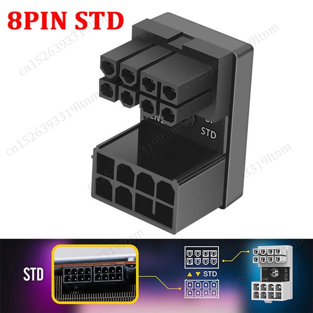 Atx 8pin Female 180 Degrees Connector 6pin 8pin Adapter 8 Pin Video Gpu ...