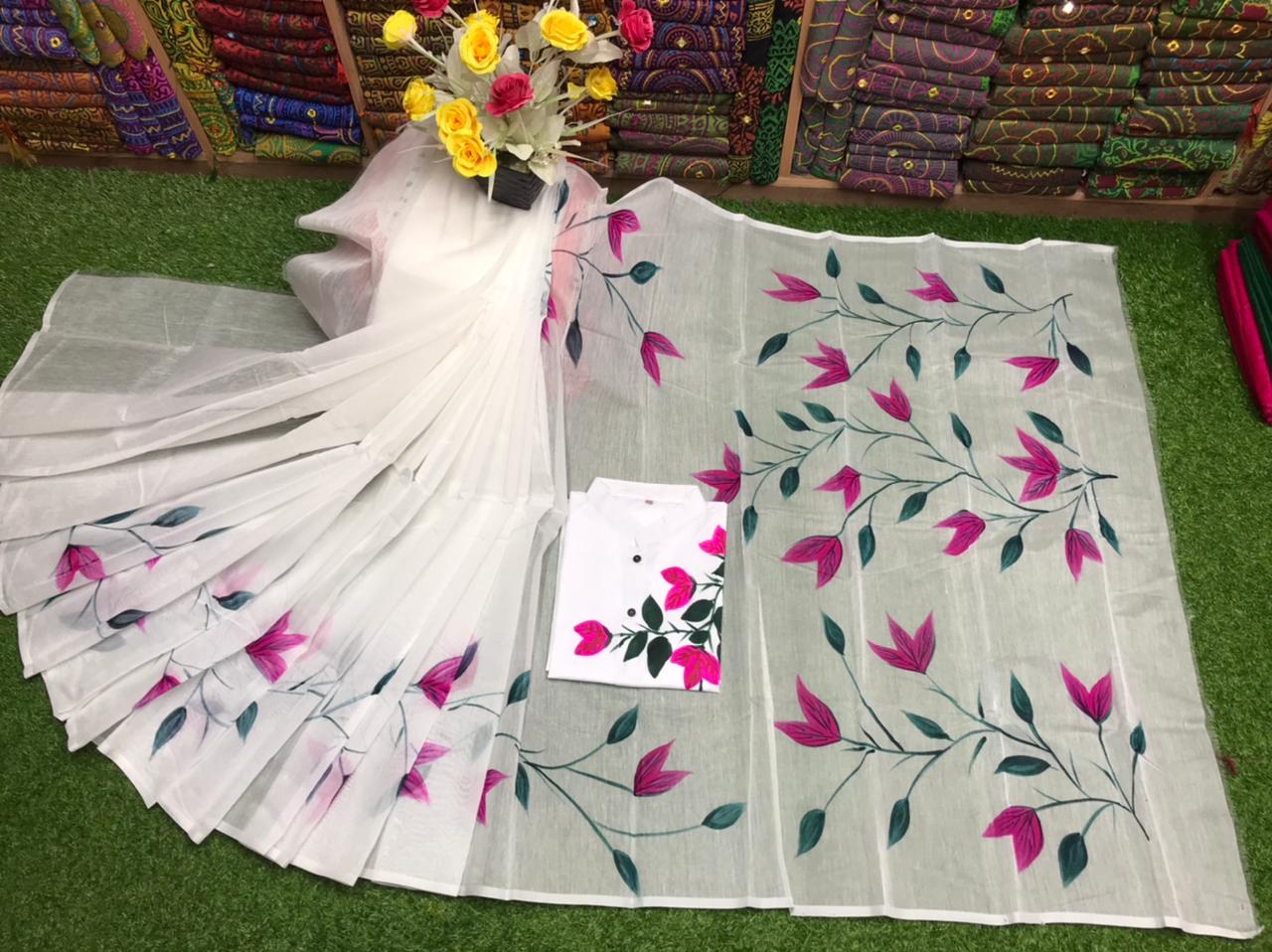 Couple set Half Silk Hand Print Saree and Panjabi Fashionable, Stylish ...