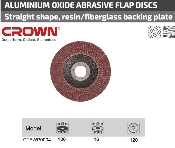 CROWN Flap Wheel/Disc (100x16mm : Grit # 120) Straight Shape Fiberglass ...