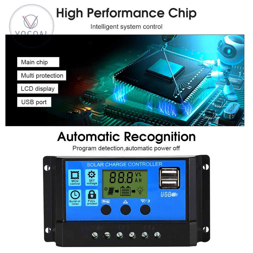 Vocoal 30A Solar Charge Contro ller Solar Panel Controller 12V/24V ...