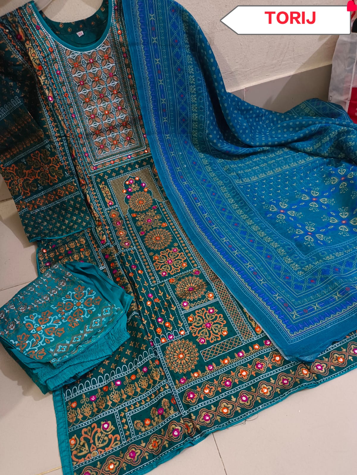 Slav Cotton Indian Boutique Embroidered Stone And Dollar Work Readymade ...