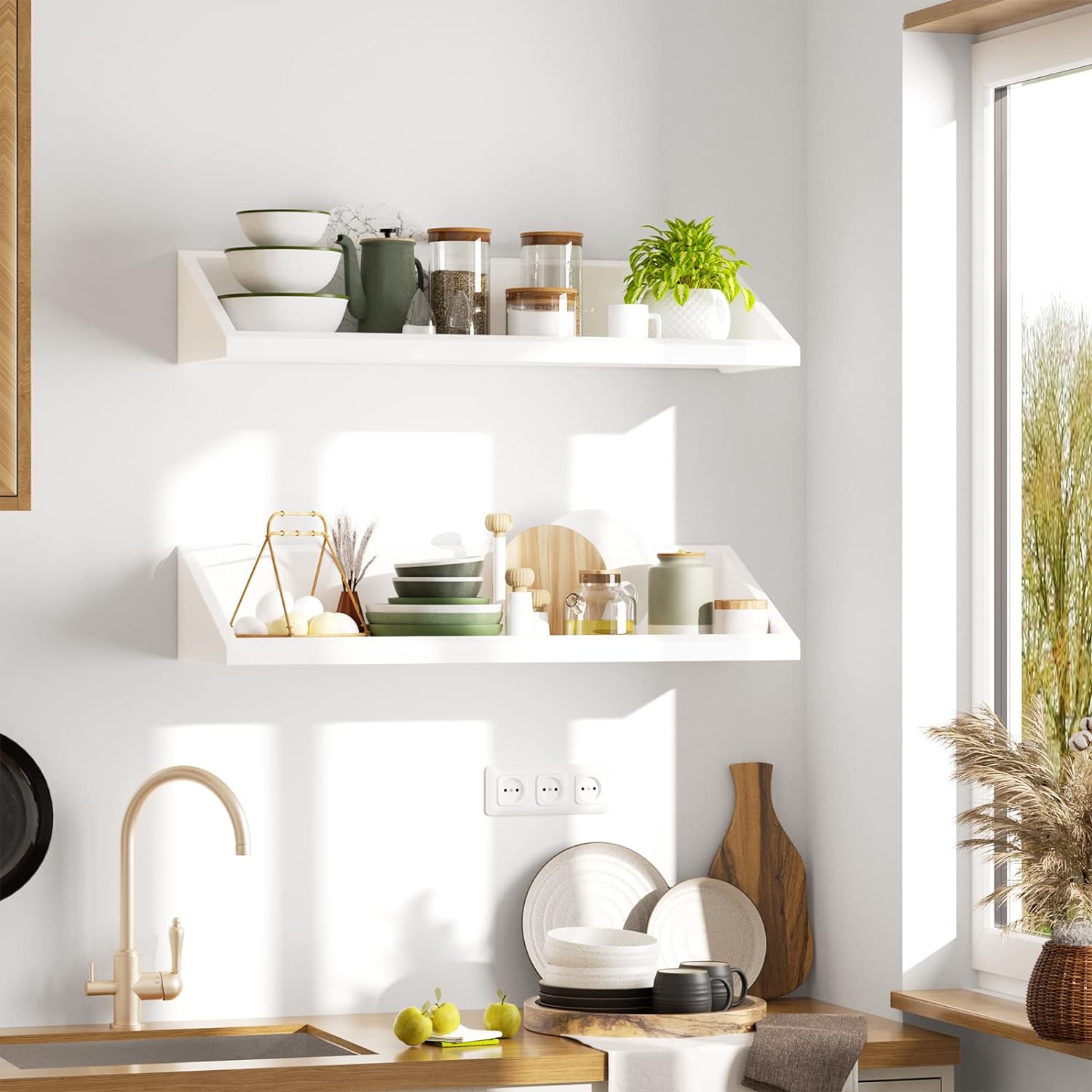 Floating Shelves Large Set of 2, Wide Wall Shelves Wood Shelves Wall ...