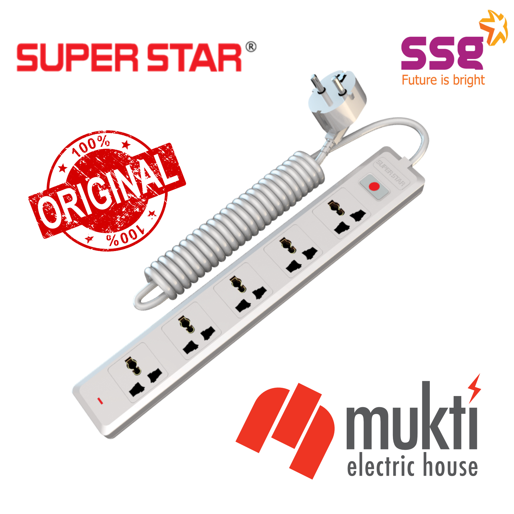 Super Star Smart Extension Socket 2 PIN 5 Socket Multi Plug Five Port ...