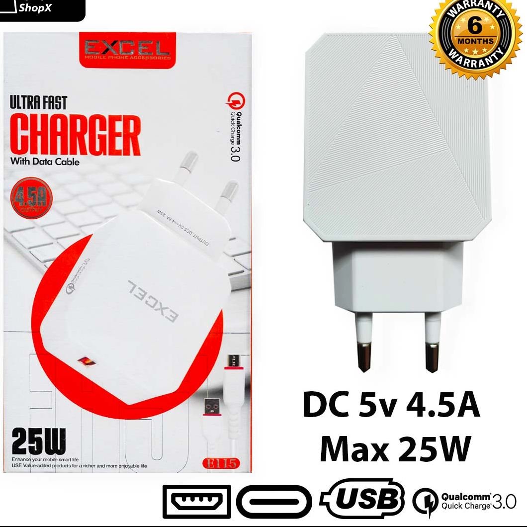 Excel E115 Ultra Fast Charger 4.5A Charging Adapter 25W Fast Charging ...