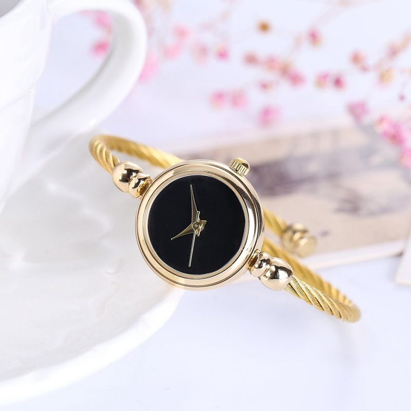 Luxury Golden Cable Wire Band Women's Dress Quartz Bangle Cuff Watch ...