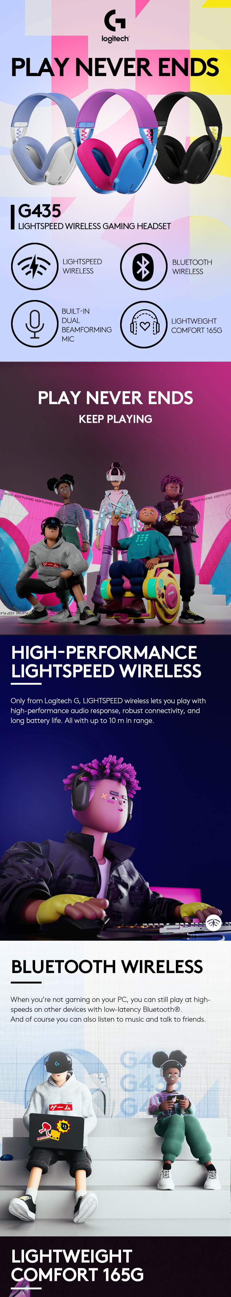 Logitech G435 LIGHTSPEED and Bluetooth Wireless Gaming Headset