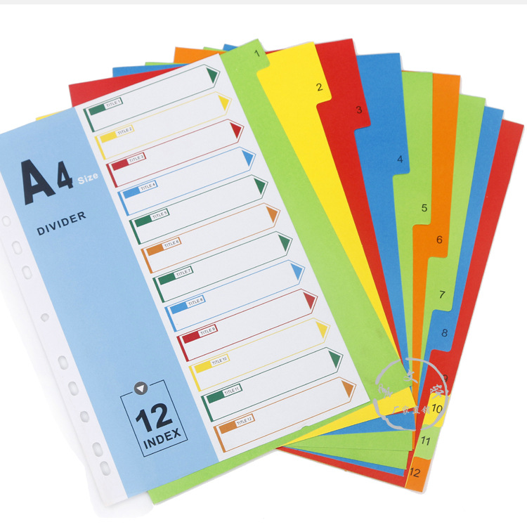 A4 Planner Divider 11 Holes 12 Dividers Colorful Paper CardBoard Index ...