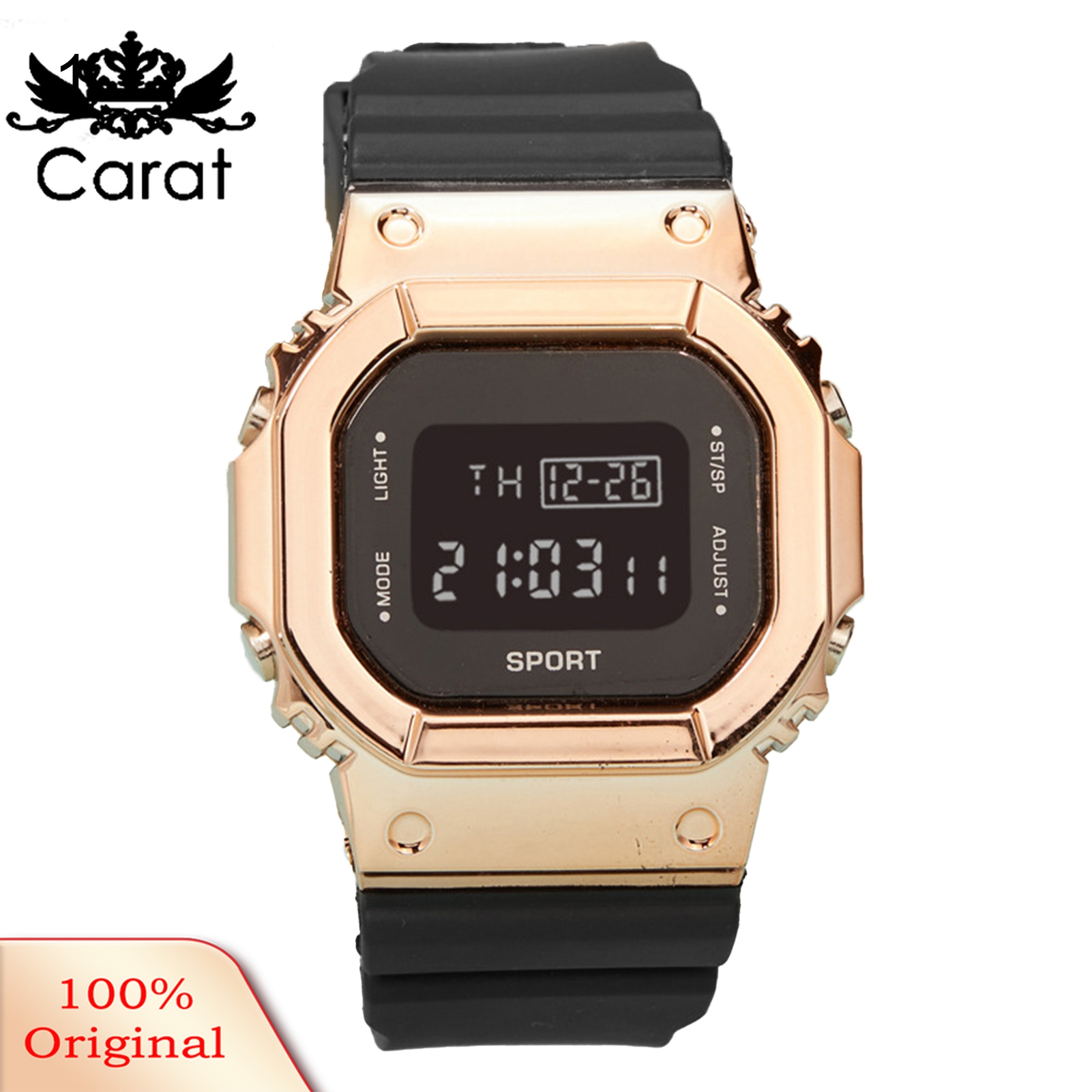 Carat Digital Watch Electronic Noctilucent Screen Square Dial Digital ...