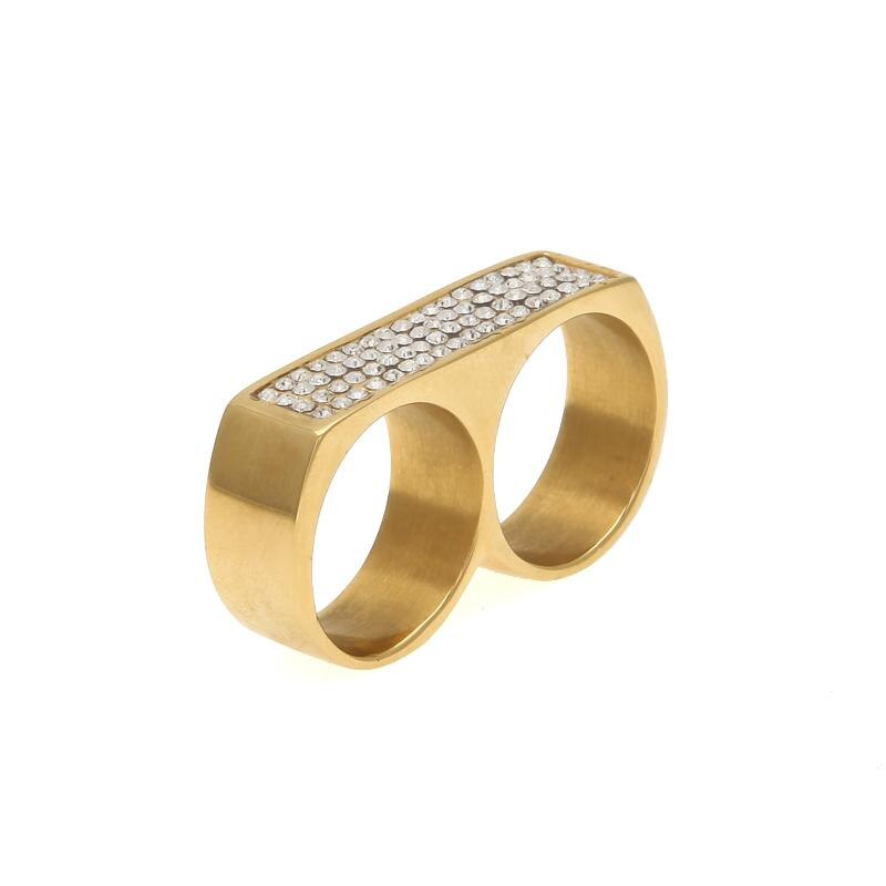 【happy one】Uwin Two Finger Rings Hip Hop Full Iced Out Rhinestones ...