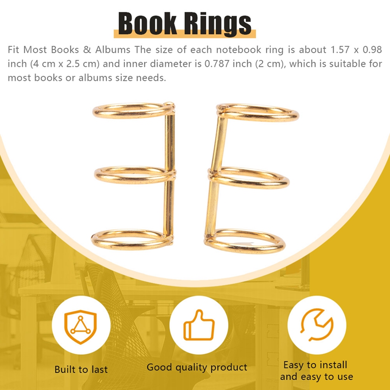 20Pcs 3 Ring Gold Book Rings Leaf Binders Office Book Rings Snap Split ...