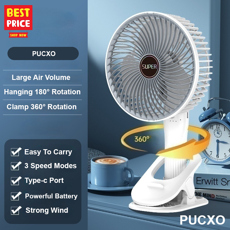 Portable & Rechargeable Mini Fan With 3 Speeds Mode Clip-on Handheld ...