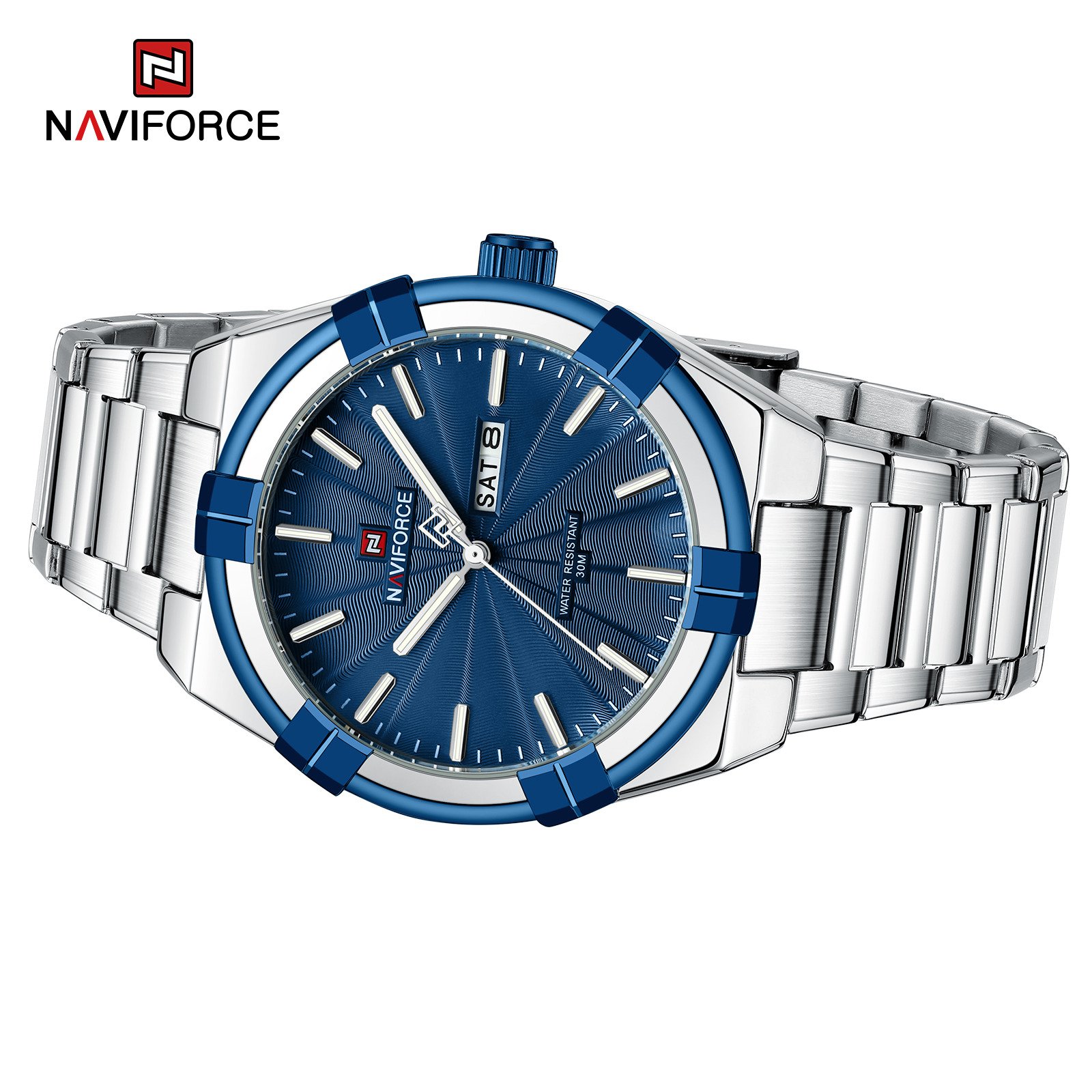 NAVIFORCE 9218 Watch Men Stainless Steel Silver Blue Color Luxury ...