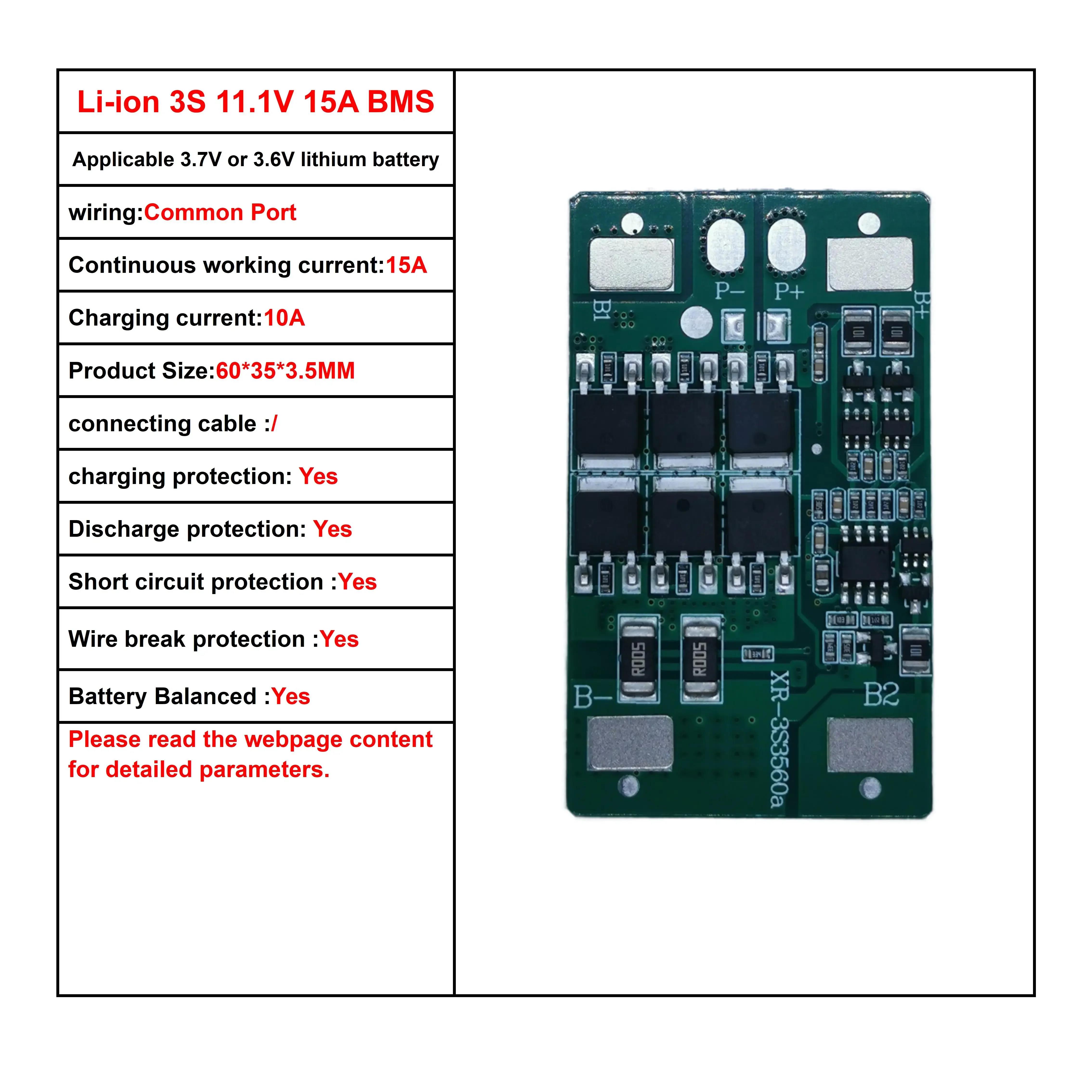 Li-ion 3S BMS with Balance 12V 18650 21700 Lithium Battery 10A 15A ...