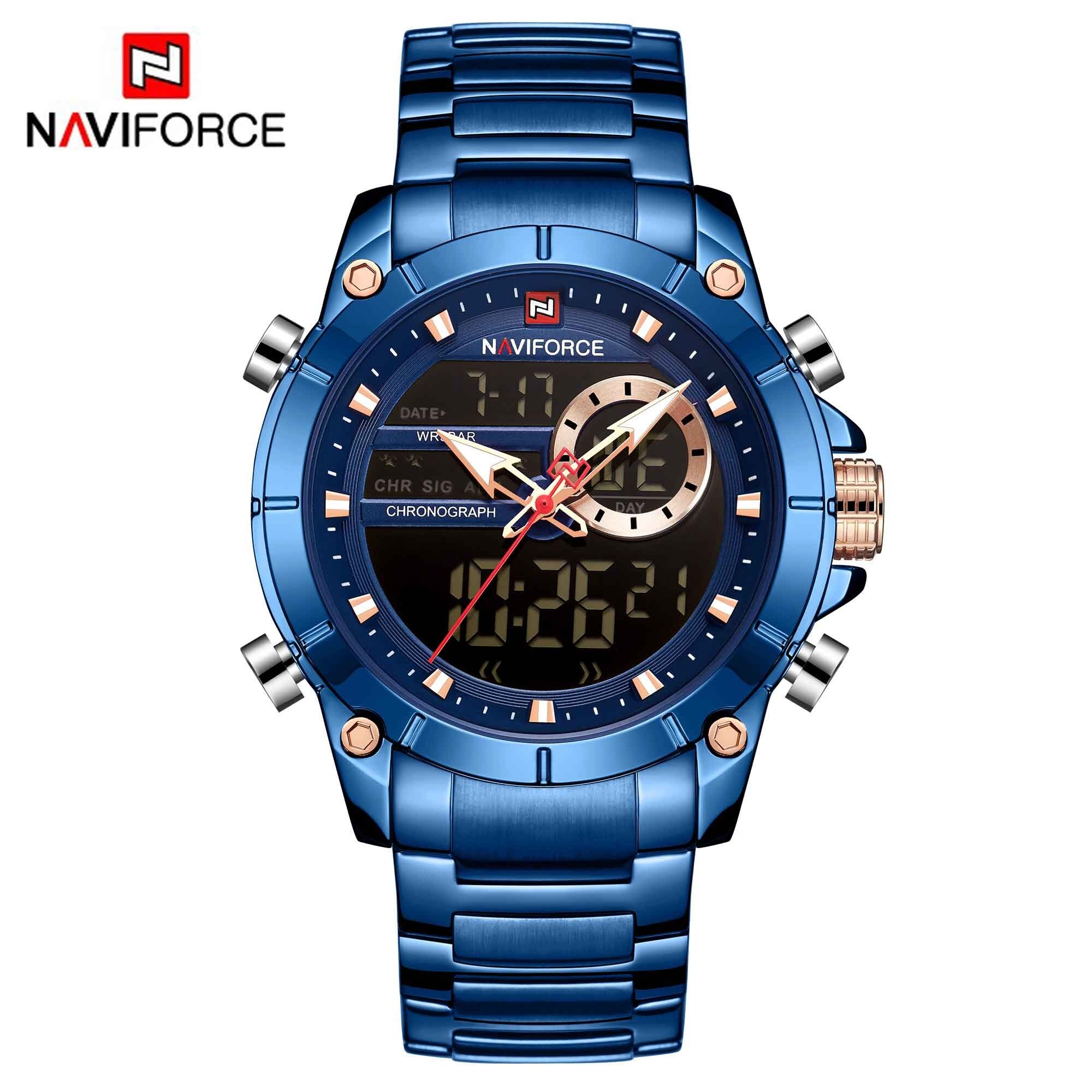 watch | Naviforce NF9163 Stainless Steel Dual Time Wrist Watch for Men ...